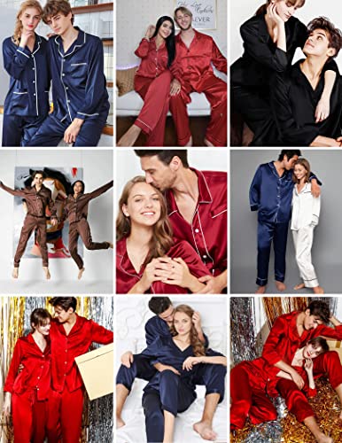 Ekouaer Silky Pajamas for Women Long Sleeve Satin Top with Long Lounge Pants Set Pockets Sleepwear Pjs (Champagne,M)