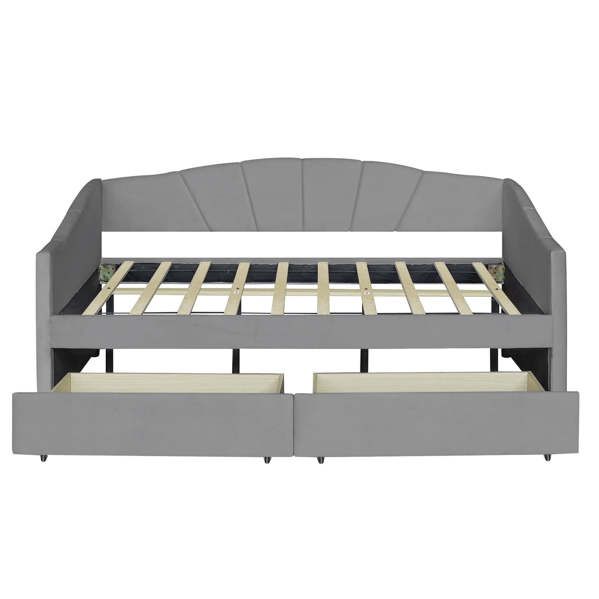 Harper & Bright Designs Upholstered Daybed with Storage Drawers,Wooden Twin Daybed with 2 Drawers Underneath, Tufted Sofa Bed Daybed with Wood Slat Support for Bedroom,Living Room (Twin,Gray)