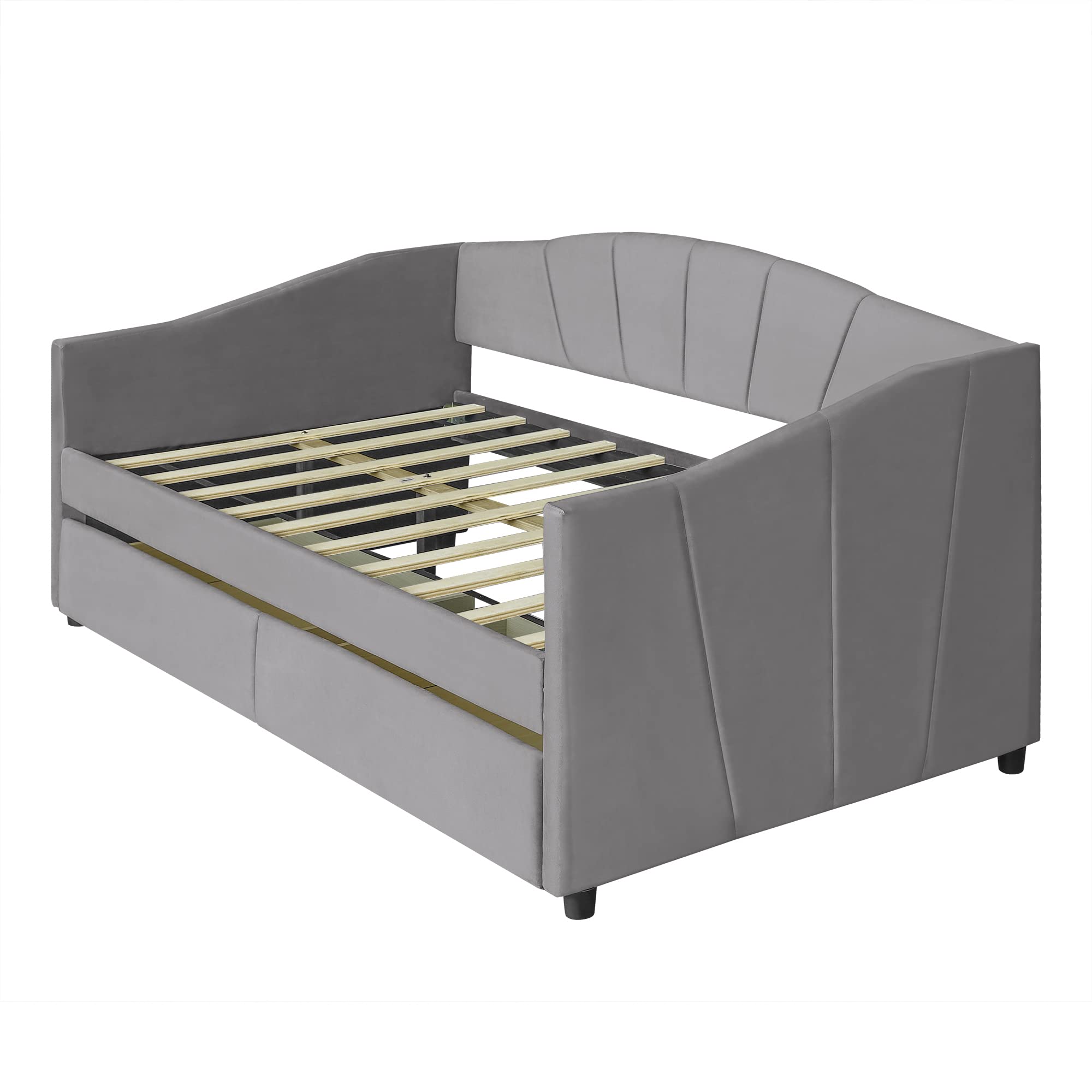 Harper & Bright Designs Upholstered Daybed with Storage Drawers,Wooden Twin Daybed with 2 Drawers Underneath, Tufted Sofa Bed Daybed with Wood Slat Support for Bedroom,Living Room (Twin,Gray)