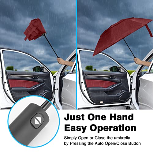 Vuteehy Windproof Umbrella, Travel Umbrella for Rain with 16 Ribs Double Canopy Vented, Waterproof Folding Umbrella with Inverted Design, Auto Open Close, Compact Rain Umbrella for Men and Women, Red