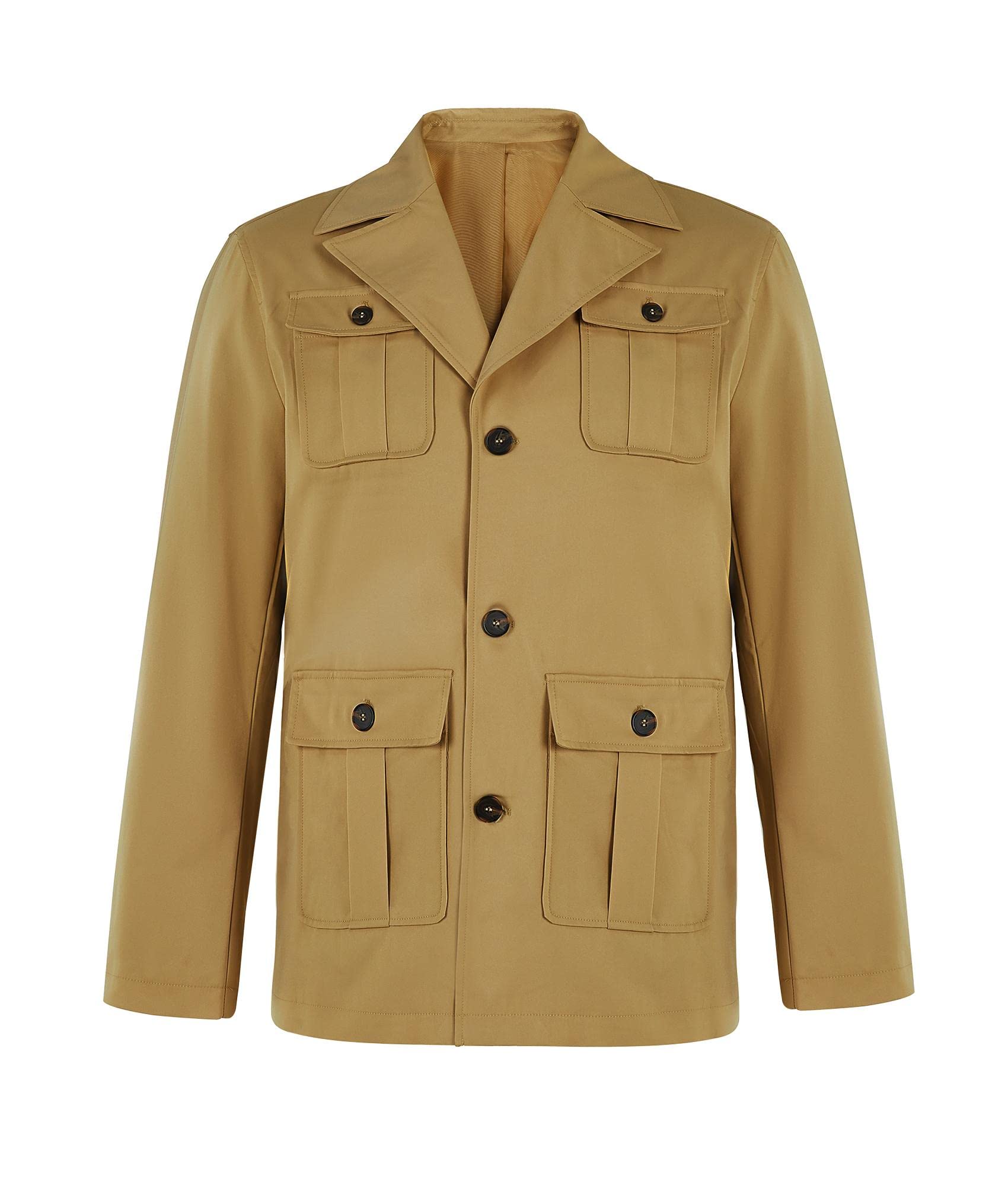 Pretifeel Mens Lightweight Safari Jacket Casual Military Button Up Multi-Pocket Cargo Coat Outwear