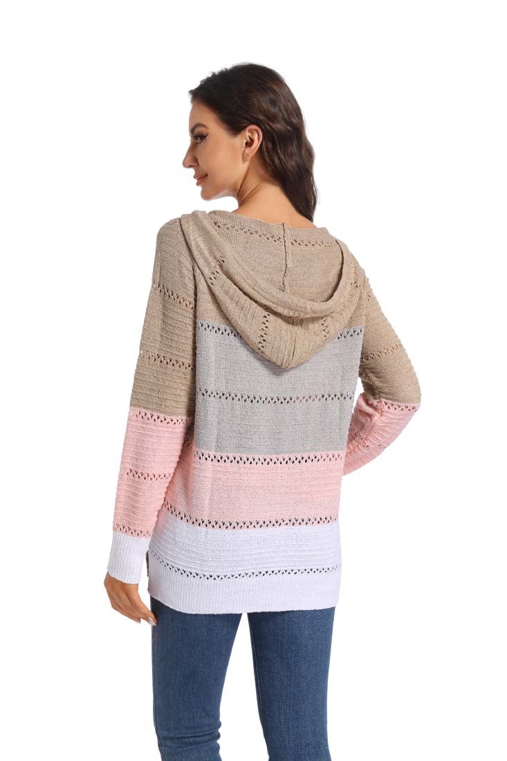 Vemodoo Women'S Hoodie Ladies Sweatshirts Lightweight Sweaters For Women Women's Color Block Knit Hoodies Sweaters V Neck Drawstring Lightweight Pullover Sweatshirts Khaki Large