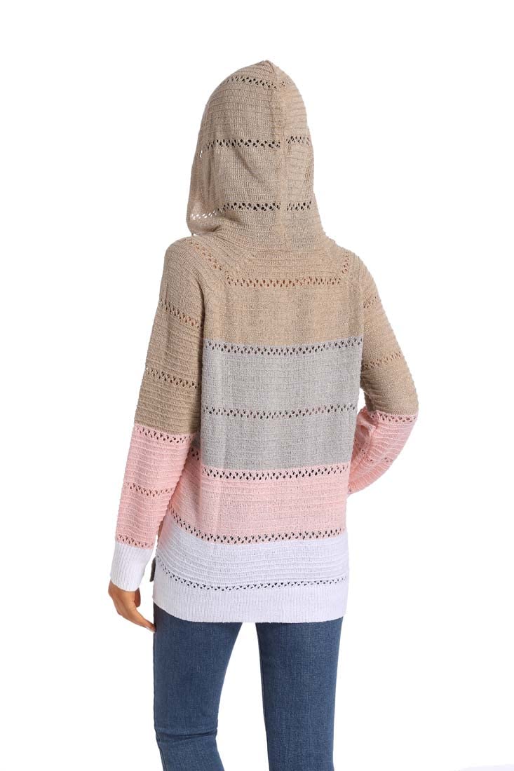 Vemodoo Women'S Hoodie Ladies Sweatshirts Lightweight Sweaters For Women Women's Color Block Knit Hoodies Sweaters V Neck Drawstring Lightweight Pullover Sweatshirts Khaki Large