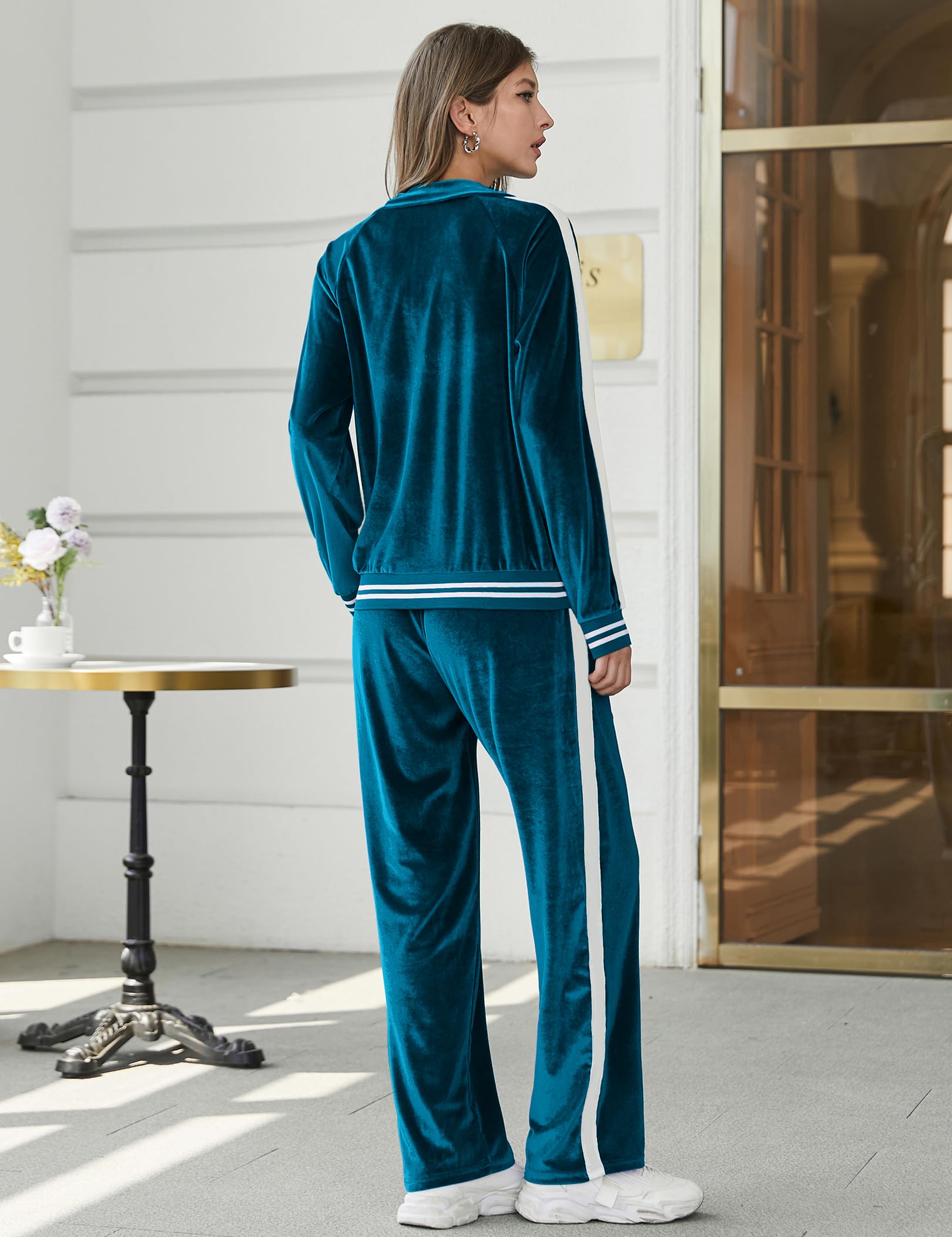 Ekouaer Women's Velvet Velor Tracksuits 2 Piece Lounge Outfits Zip Up Sweatshirt and Sweatpants with Pockets S-3XL(Blue,3X-Large)