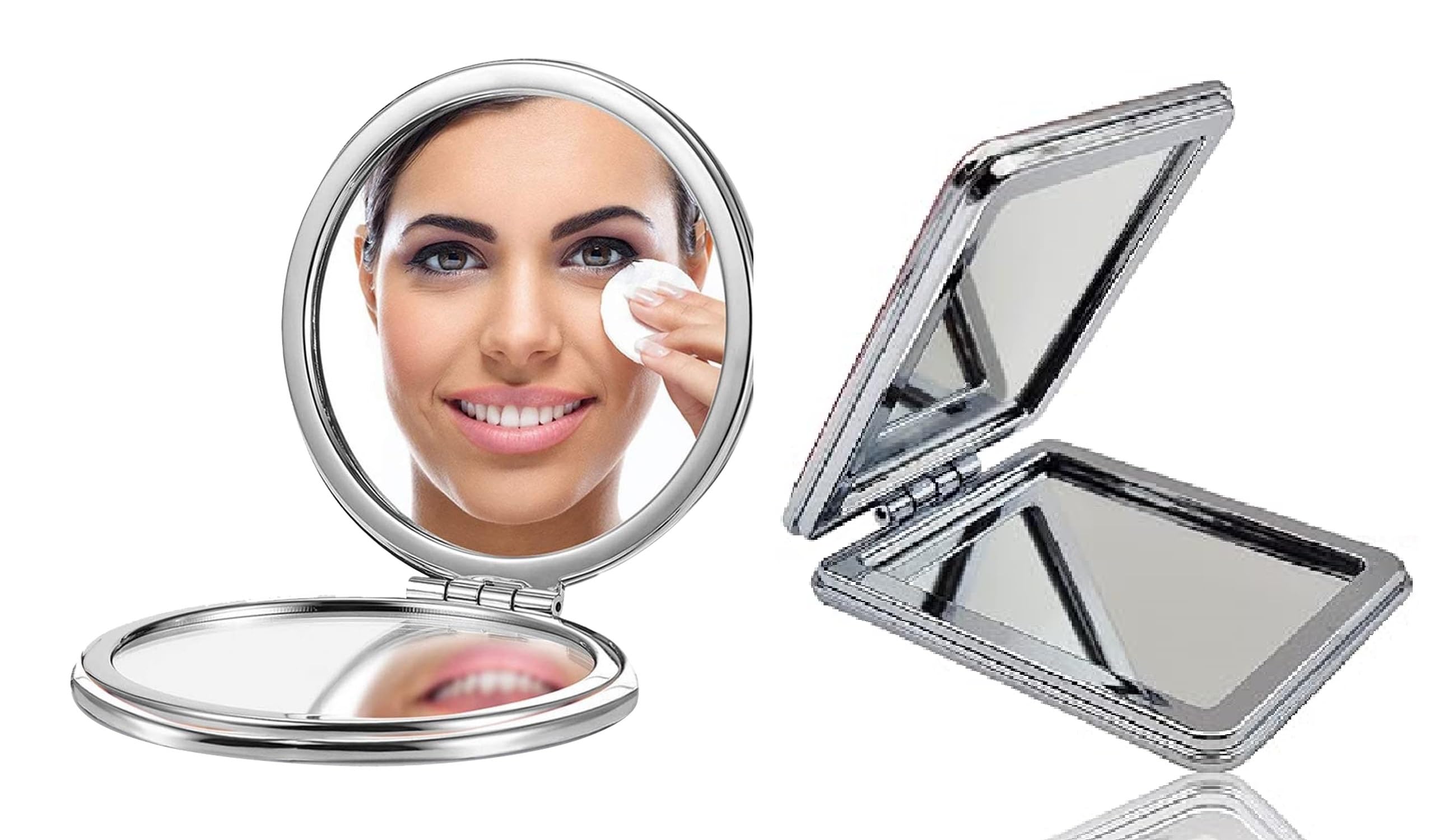 Majestique Travel Makeup Mirror, 1x/2x Magnification, Foldable Round and Square, Portable for Handbag, Purse, Pocket, Folding, Handheld, 2-Sided, Round, Cyan Compact Mirror for Gift (Multicolor 2Pack)
