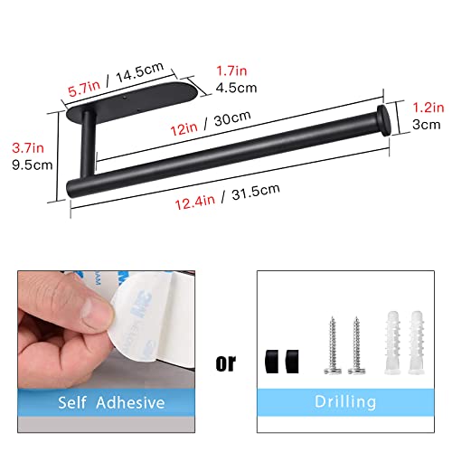 WEKIS Matte Black Paper Towel Holder Under Cabinet, Bathroom Towel Holder Self Adhesive or Drilling Wall Mounted, Paper Towels Holders for Kitchen, Sturdy Rustproof Stainless Steel Paper Towel Holderā¦