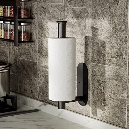 WEKIS Matte Black Paper Towel Holder Under Cabinet, Bathroom Towel Holder Self Adhesive or Drilling Wall Mounted, Paper Towels Holders for Kitchen, Sturdy Rustproof Stainless Steel Paper Towel Holderā¦