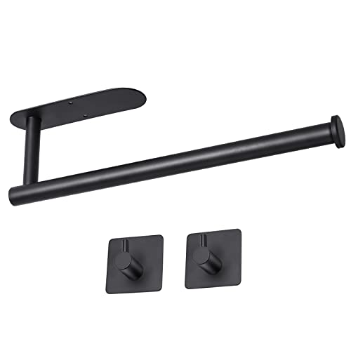 WEKIS Matte Black Paper Towel Holder Under Cabinet, Bathroom Towel Holder Self Adhesive or Drilling Wall Mounted, Paper Towels Holders for Kitchen, Sturdy Rustproof Stainless Steel Paper Towel Holderā¦