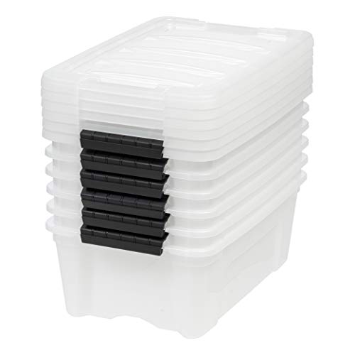 IRIS USA 12 Qt. Plastic Storage Container Bin with Secure Lid and Latching Buckles, 6 pack - Pearl, Durable Stackable Nestable Organizing Tote Tub Box Toy General Organization Small