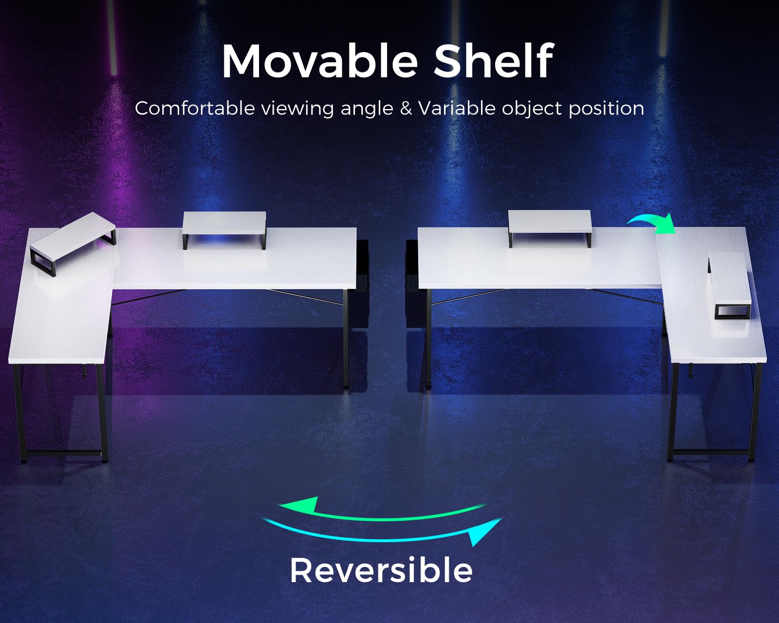 ODK L Shaped Desk, 66" Computer Corner Desk, Gaming Desk, Home Office Writing Desk with Monitor Shelf, Space-Saving Workstation Desk, Modern Simple Wooden Desk, Easy to Assemble, White
