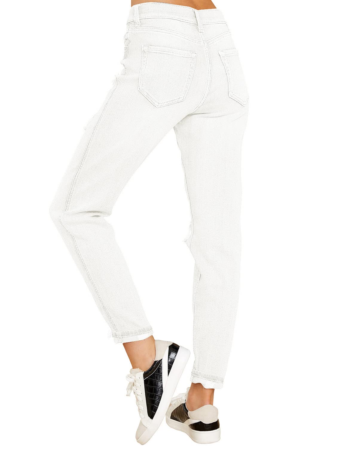 luvamia Women's Casual Ripped Jeans High Waisted Boyfriend Jeans Tapered Mom Jeans Denim Pants Brilliant White Size Large