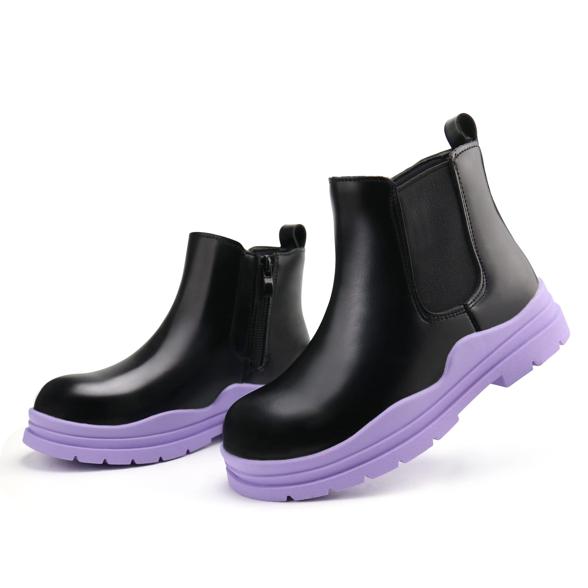 brooman Kids Chelsea Boots Boys Girls Ankle Boots Zipper Booties (2,Black Purple)