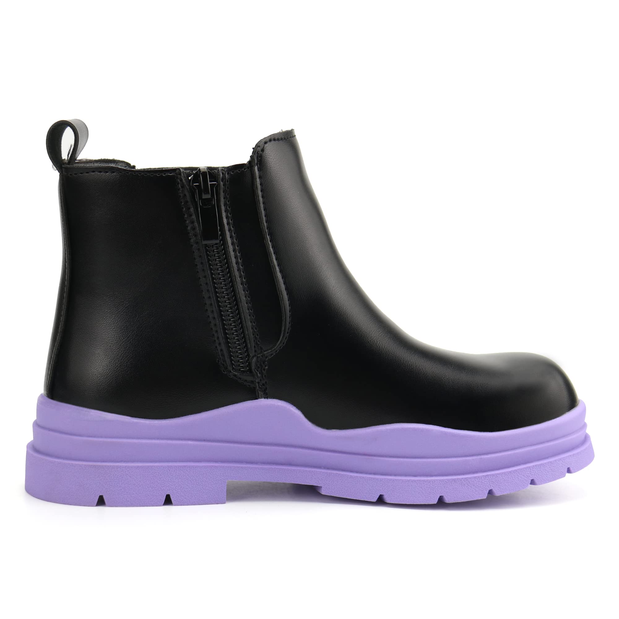brooman Kids Chelsea Boots Boys Girls Ankle Boots Zipper Booties (2,Black Purple)