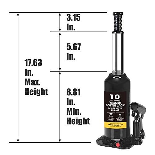 BIG RED 10 Ton (20,000 LBs) Torin Welded Hydraulic Car Bottle Jack for Auto Repair and House Lift, Black, AT91003BB