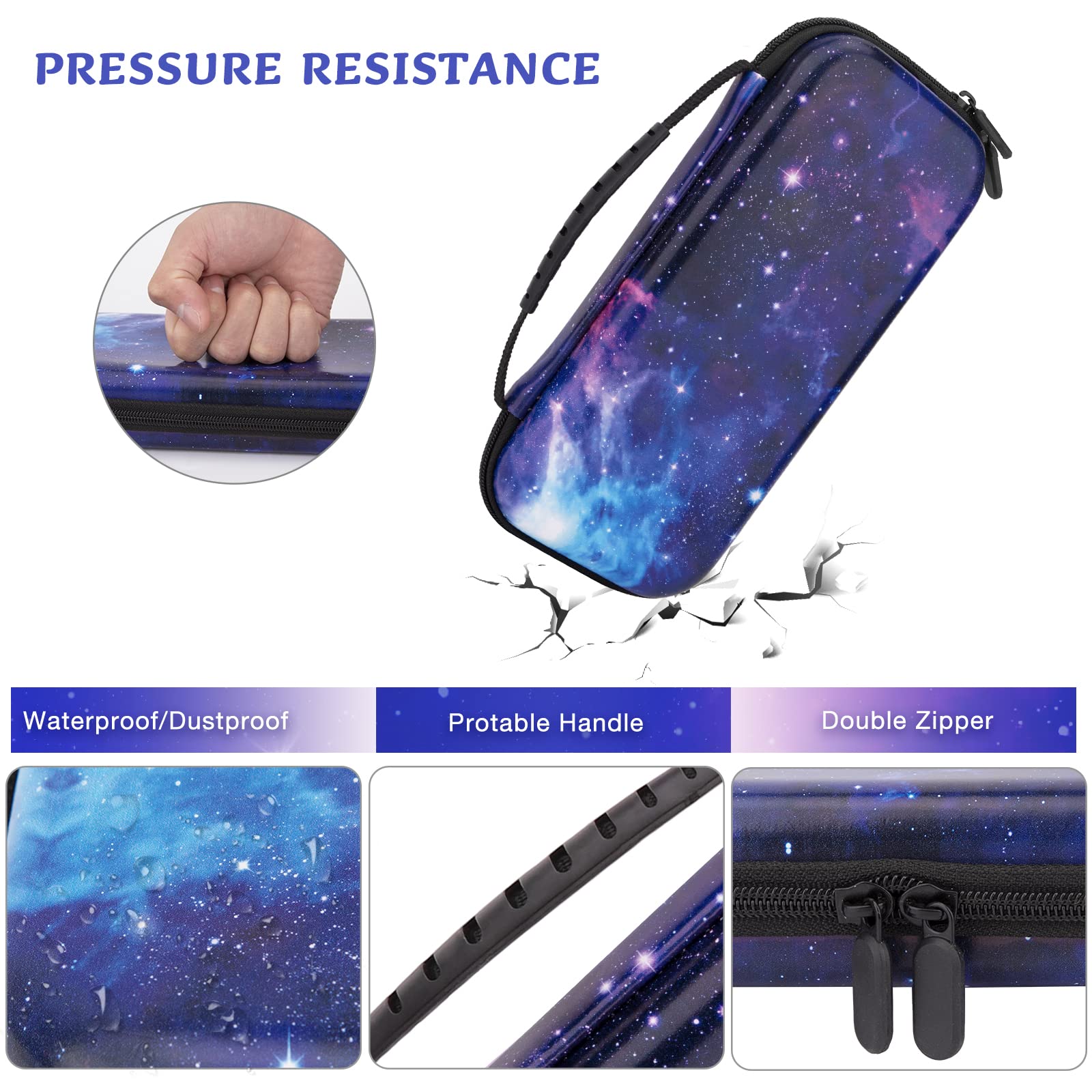 homicozy Galaxy Carrying Case for Nintendo Switch with Soft TPU Protective Case Cover & Thumb Grips,Portable Hard Storage Case with 12 Game Card Slots for Switch Console and Accessories