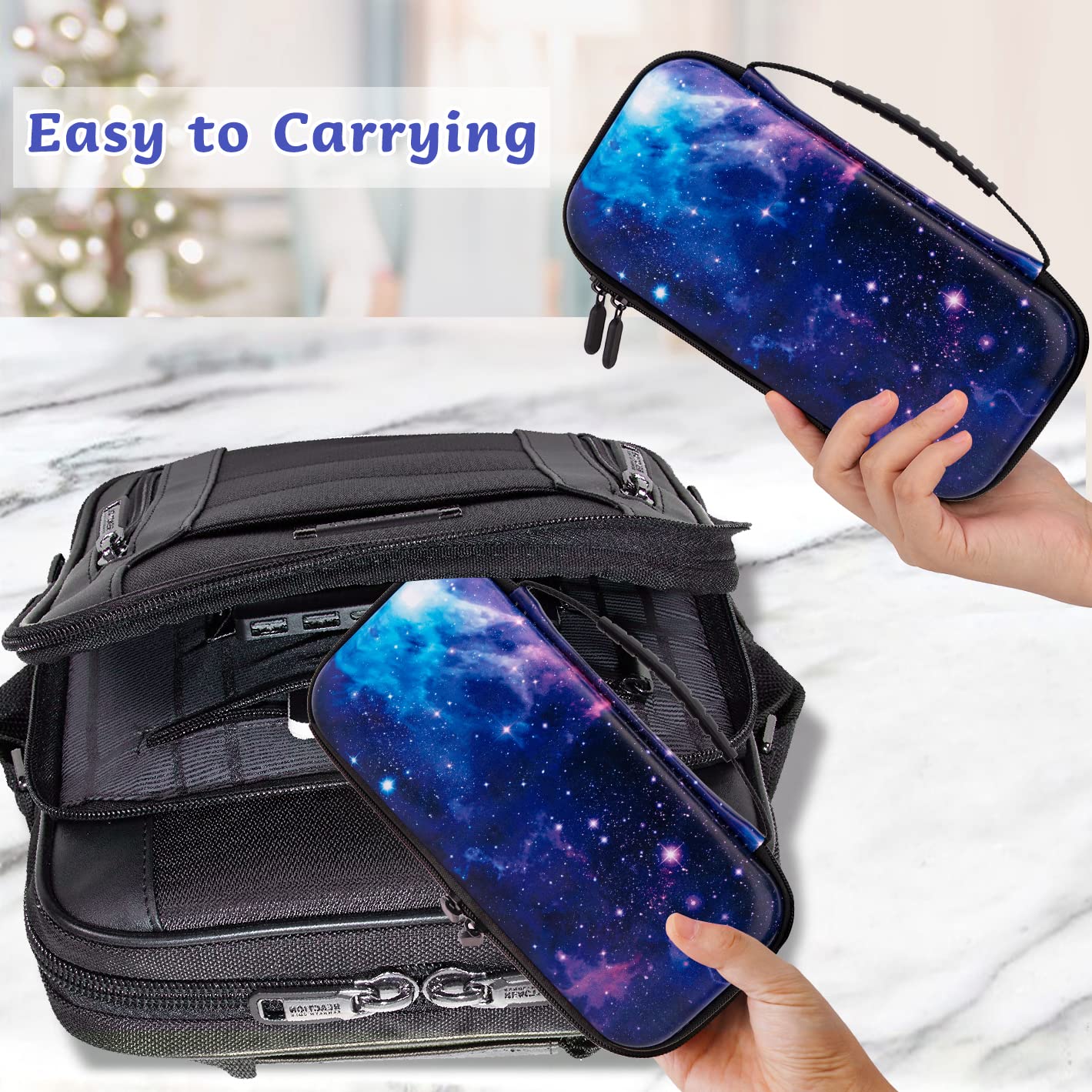 homicozy Galaxy Carrying Case for Nintendo Switch with Soft TPU Protective Case Cover & Thumb Grips,Portable Hard Storage Case with 12 Game Card Slots for Switch Console and Accessories