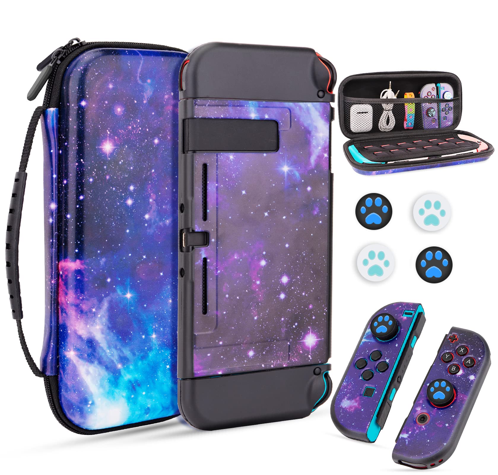 homicozy Galaxy Carrying Case for Nintendo Switch with Soft TPU Protective Case Cover & Thumb Grips,Portable Hard Storage Case with 12 Game Card Slots for Switch Console and Accessories