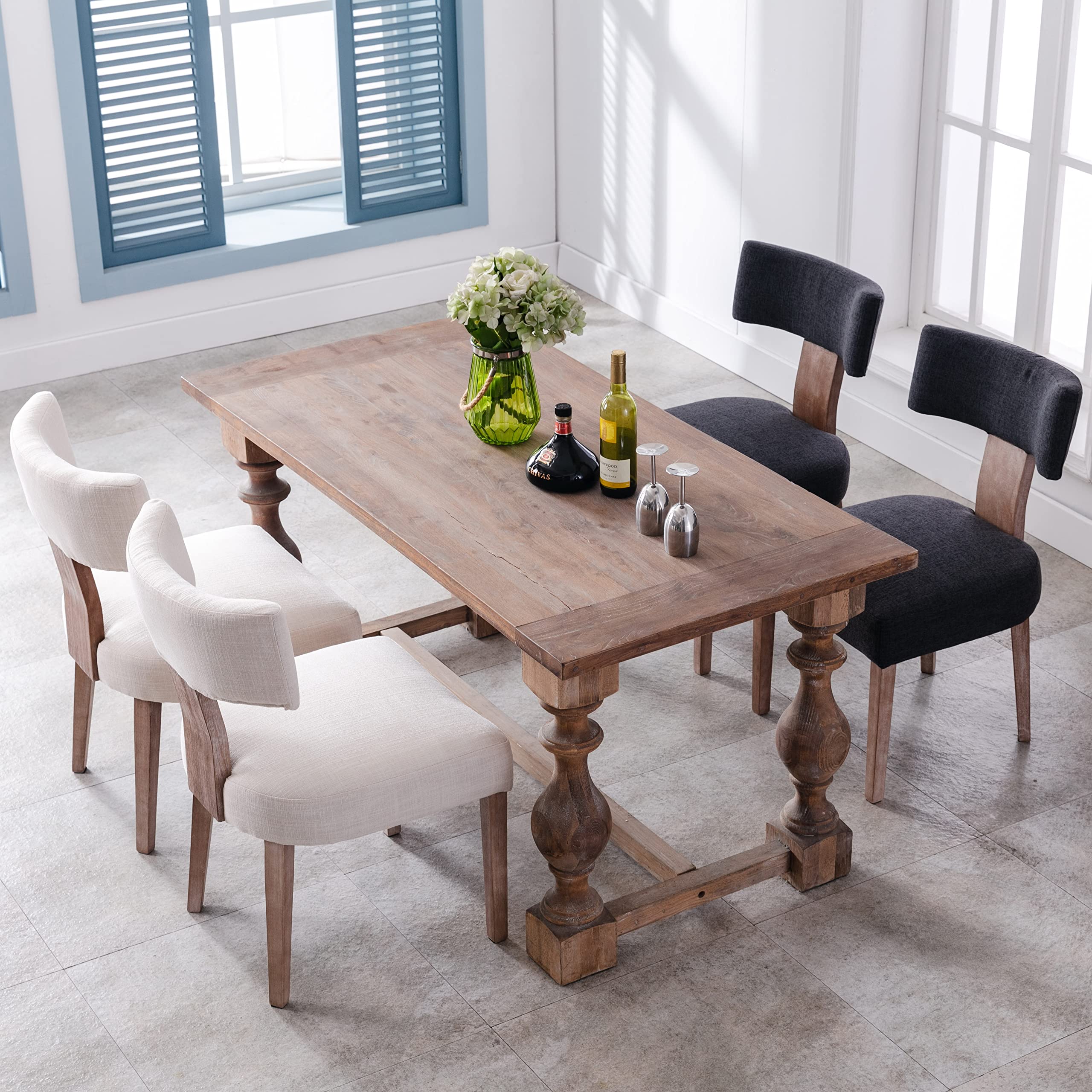 RIVOVA Farmhouse Dining Chairs Set of 4, Linen Upholstered Dining Room Chairs, Accent Parsons Chairs with Solid Wood Legs, Beige