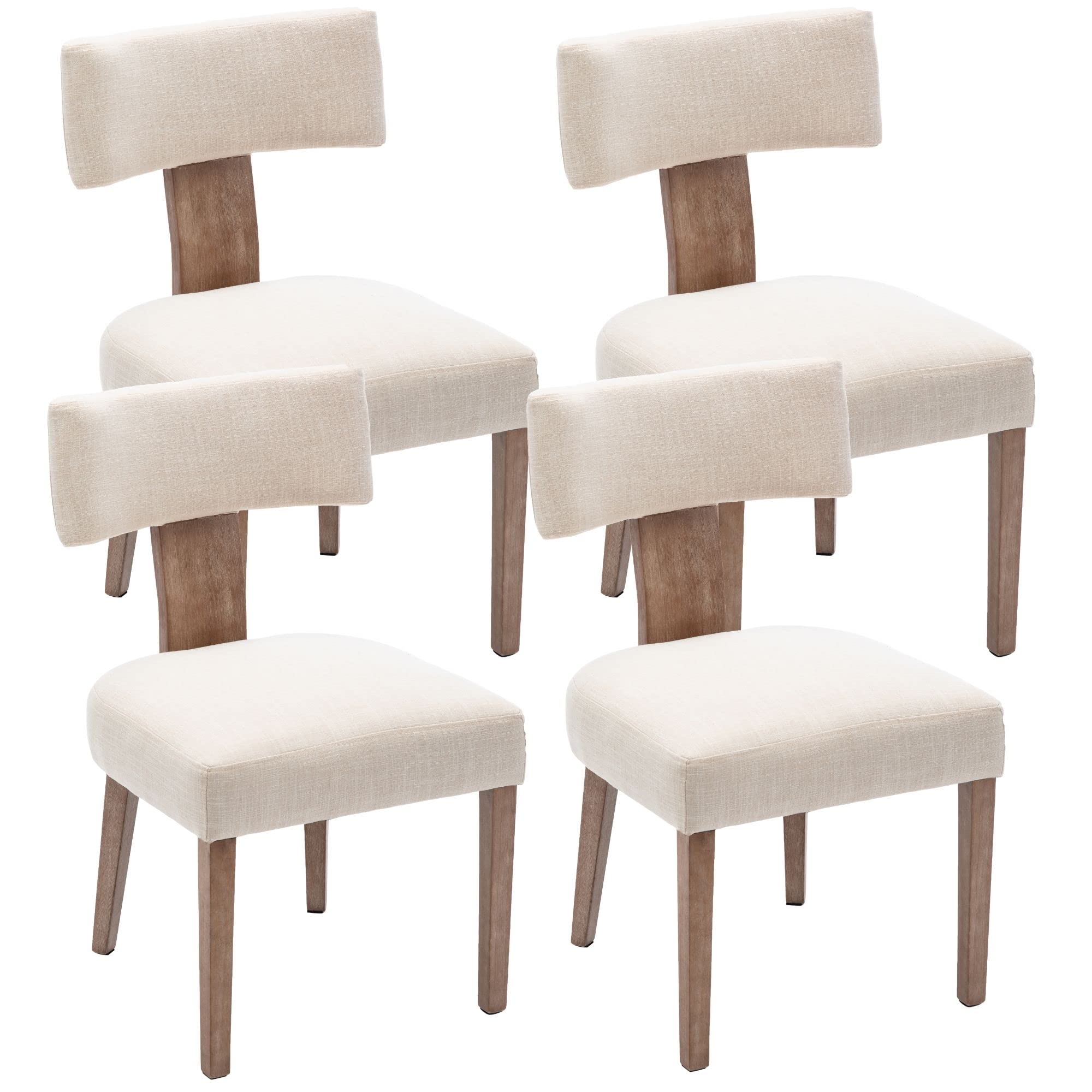 RIVOVA Farmhouse Dining Chairs Set of 4, Linen Upholstered Dining Room Chairs, Accent Parsons Chairs with Solid Wood Legs, Beige
