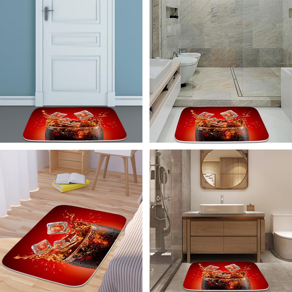 Red Soft Drink Ice Modern Bath Rugs for Bathroom Non Slip Door Rug with Rubber Backing Memory Foam Absorbent Mat Kitchen Floor Carpet (20W x 31L)