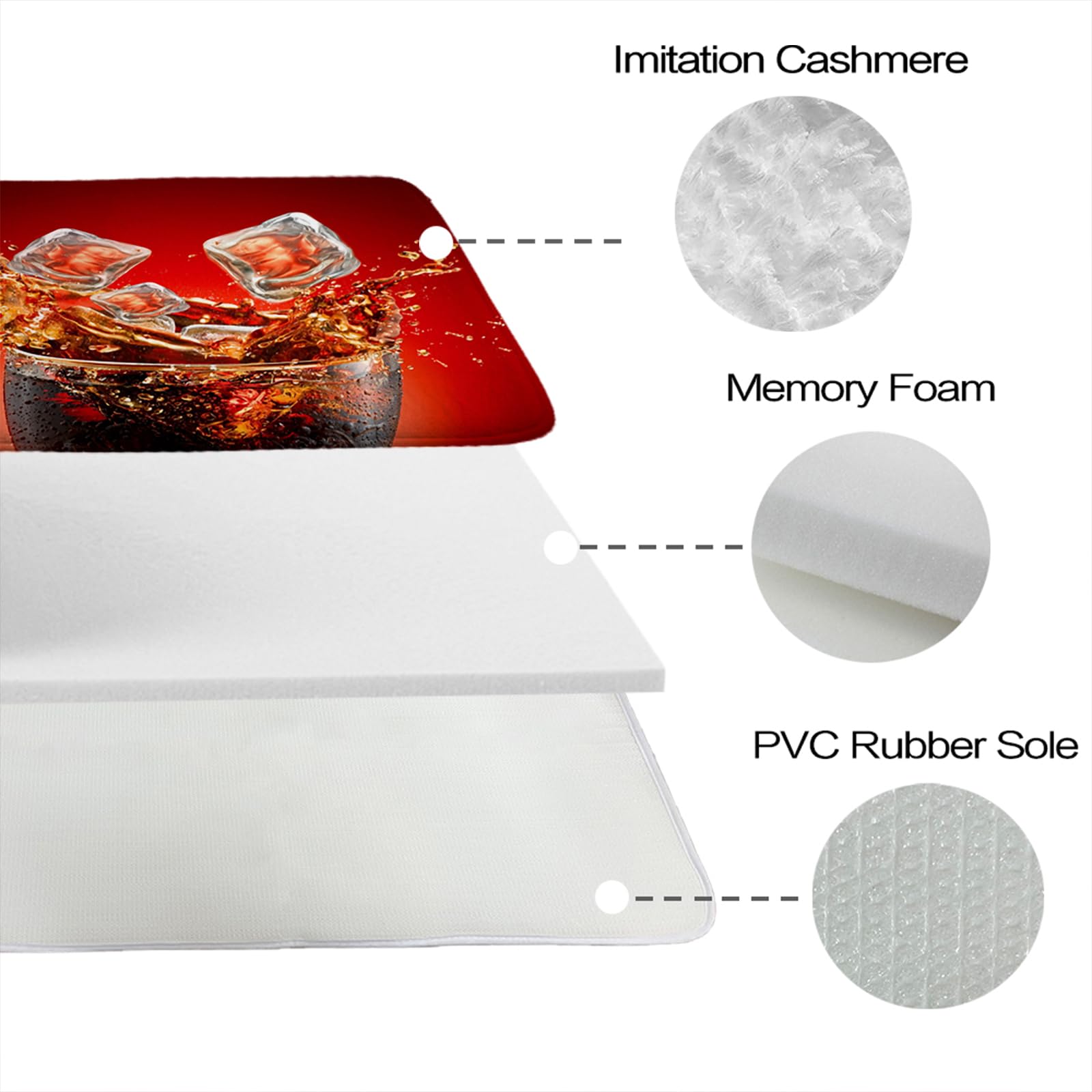Red Soft Drink Ice Modern Bath Rugs for Bathroom Non Slip Door Rug with Rubber Backing Memory Foam Absorbent Mat Kitchen Floor Carpet (20W x 31L)
