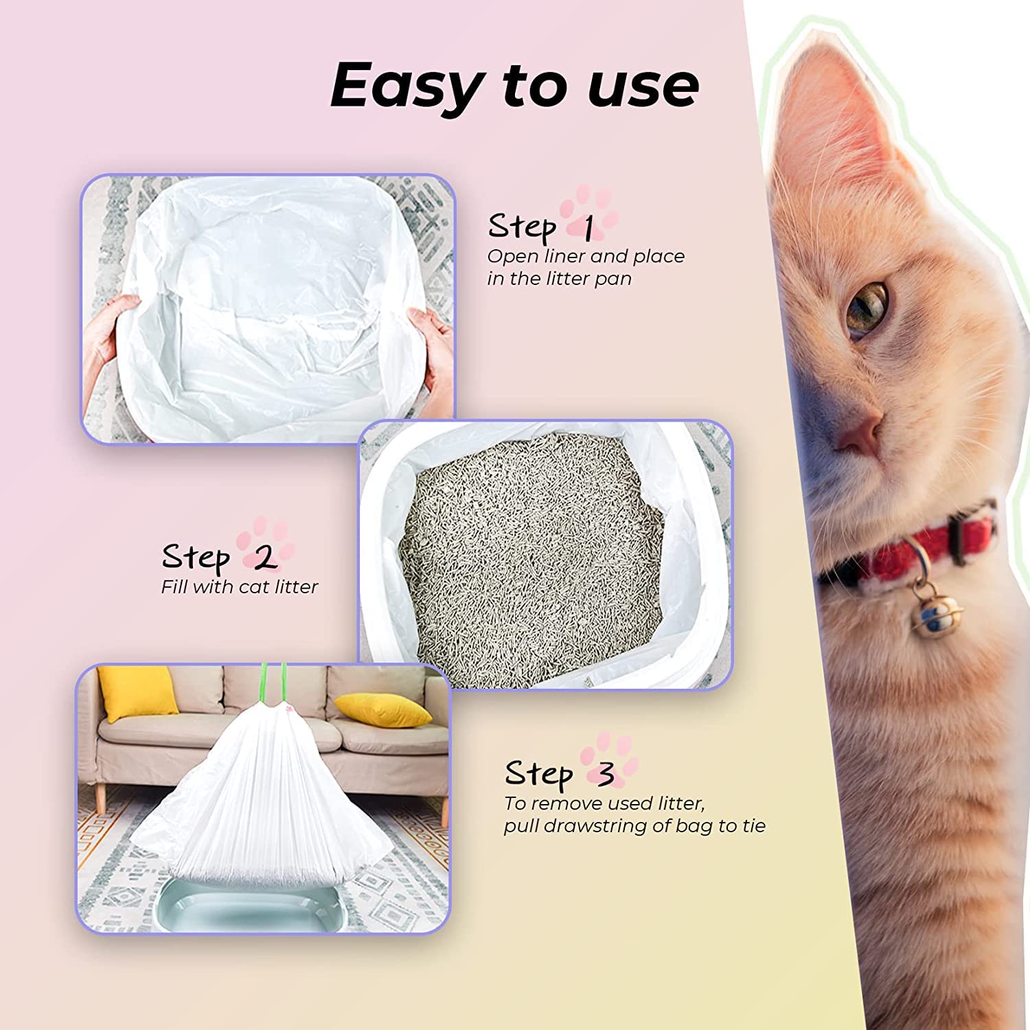 KropBom Cat litter Box Liners,20 Count 37" x 19" Large Extra Durable Heavy Duty Litter Pan Liner Bags with Drawstring for Pet Cat Litter Box Tray (Unscented)