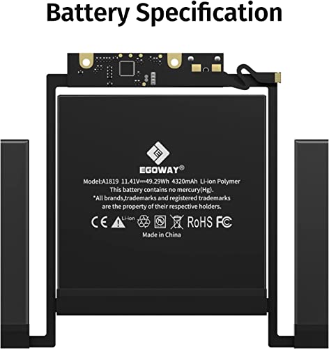 E EGOWAY A1706 Battery, A1819 Laptop Replacement Battery for MacBook Pro 13 inch Touch Bar (Late2016 Mid2017), Easy-to-Install Replacement Battery A1706 with Tools, EMC3071 EMC3163 [11.41V/4320mAh]