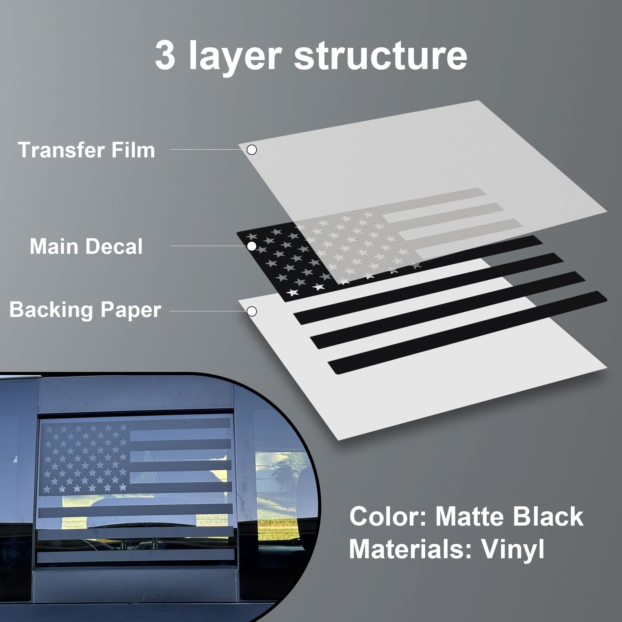 Zhizhong Rear Middle Window Decal Compatible with Toyota Tacoma 2016-2023, American Flag Back Center Sliding Window Glass Vinyl Sticker