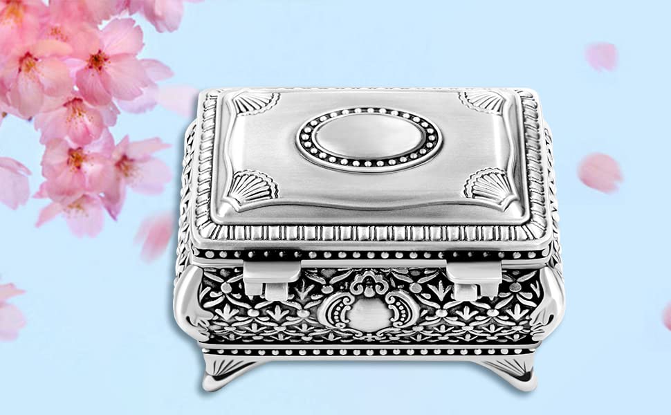 Uloveido Rectangle Shape Small Trinket Box - Retro Ring/Earrings/Necklace Storage Jewelry Organizer Case, Metal Treasure Chest Keepsake Gift Box for Women Girls Y2348