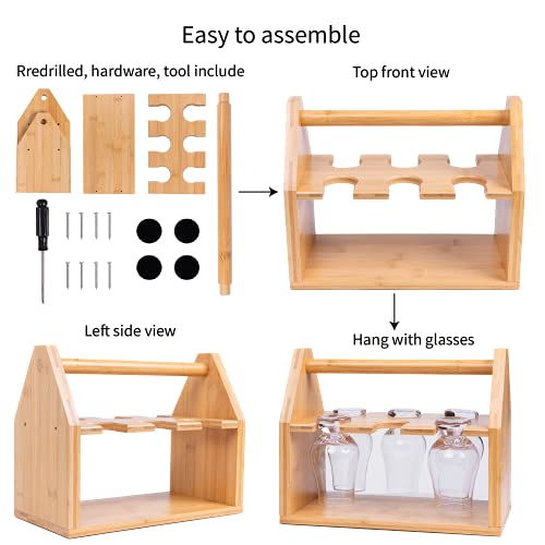 JILLMO Whiskey Glass Holder Rack, Bamboo Caddy Compatible with Glencairn Whisky Glasses, Crystal Whiskey Glasses, Bourbon Glasses