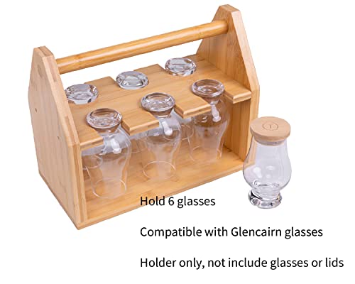 JILLMO Whiskey Glass Holder Rack, Bamboo Caddy Compatible with Glencairn Whisky Glasses, Crystal Whiskey Glasses, Bourbon Glasses