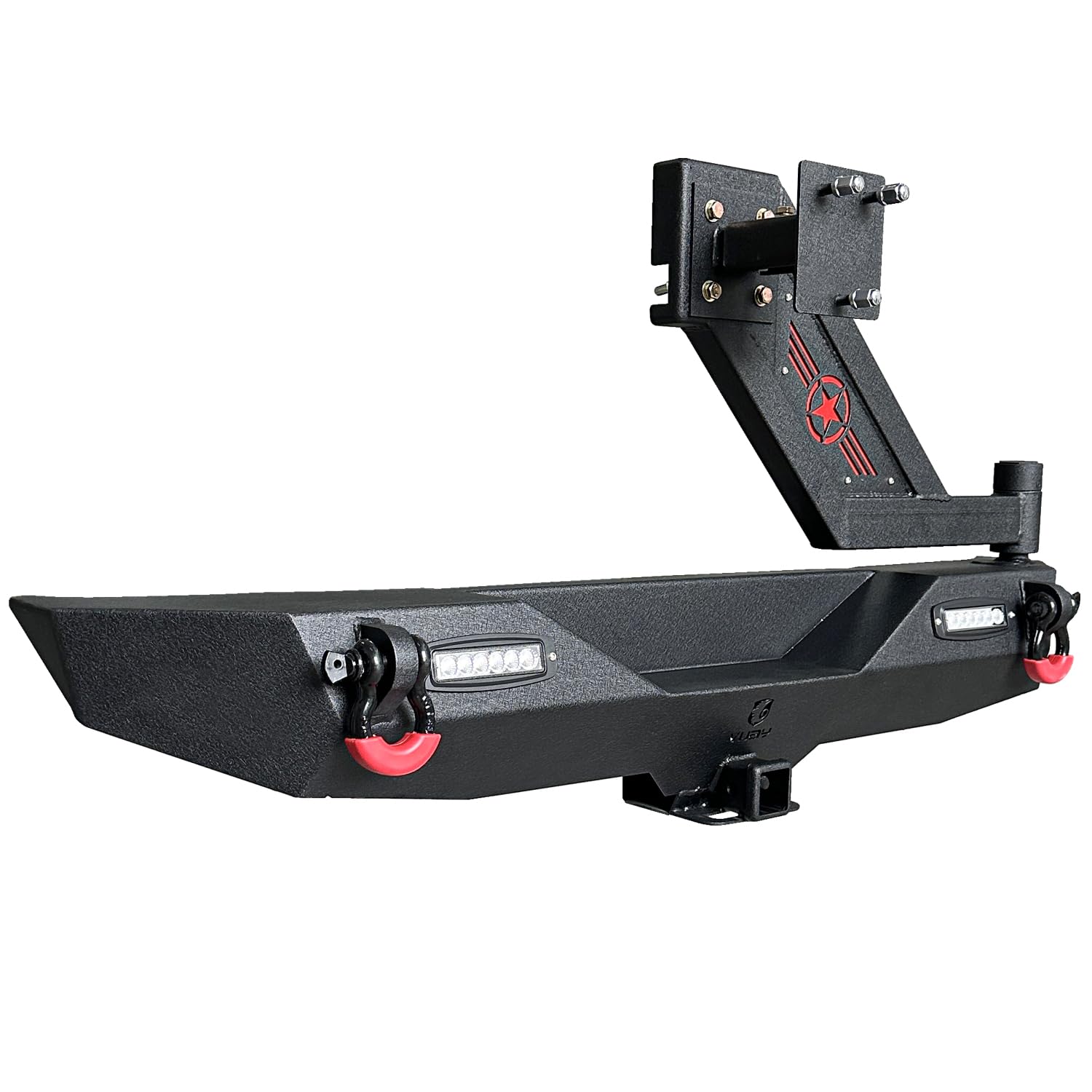 TIOYAR Rear Bumper Off-Road Compatible with 2007-2017 Jeep Wrangler JK & JKU w/Tire Carrier Linkage & LED Lights