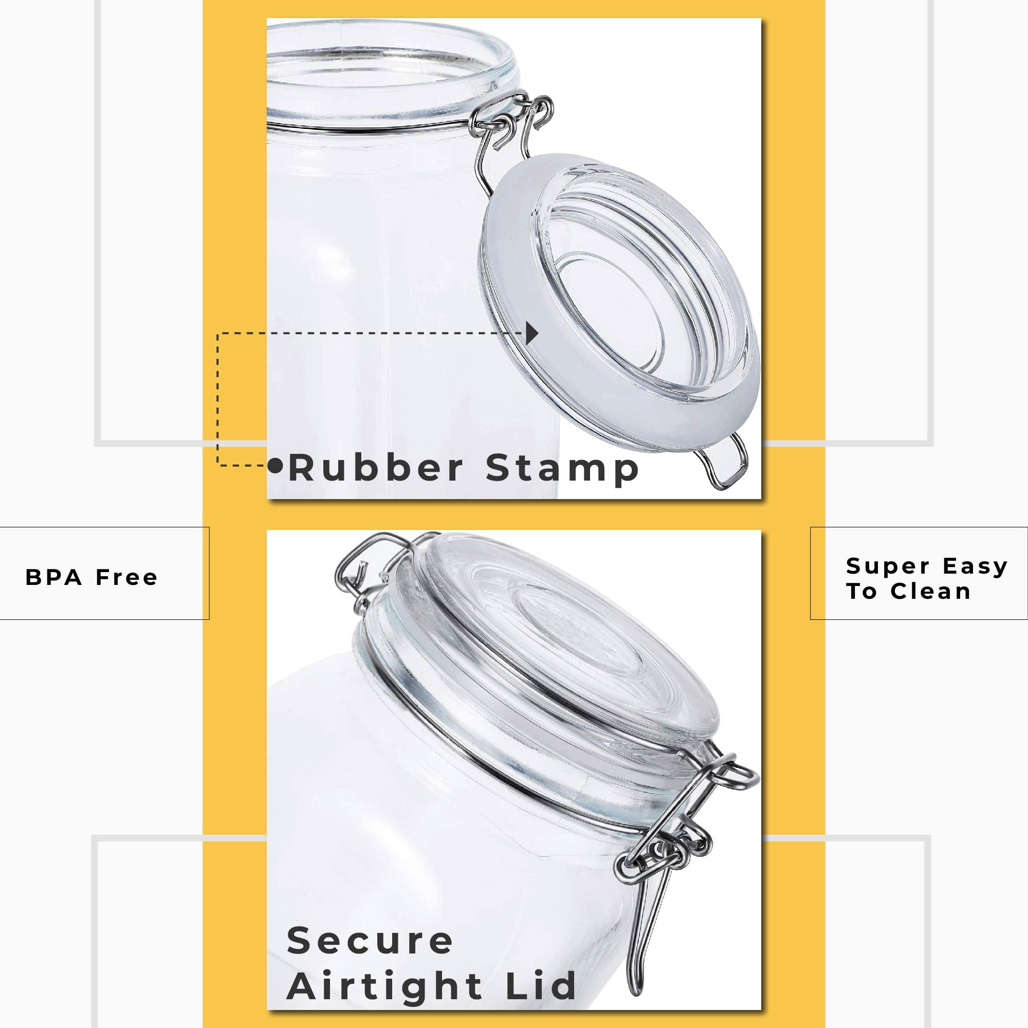 Xabono 4 Pack Wide Mouth Glass Jars with Airtight Lid 32 oz Storage Containers Lids Clear Jar Leak Proof Food Kitchen Cereal Pasta (WMGJAL1)