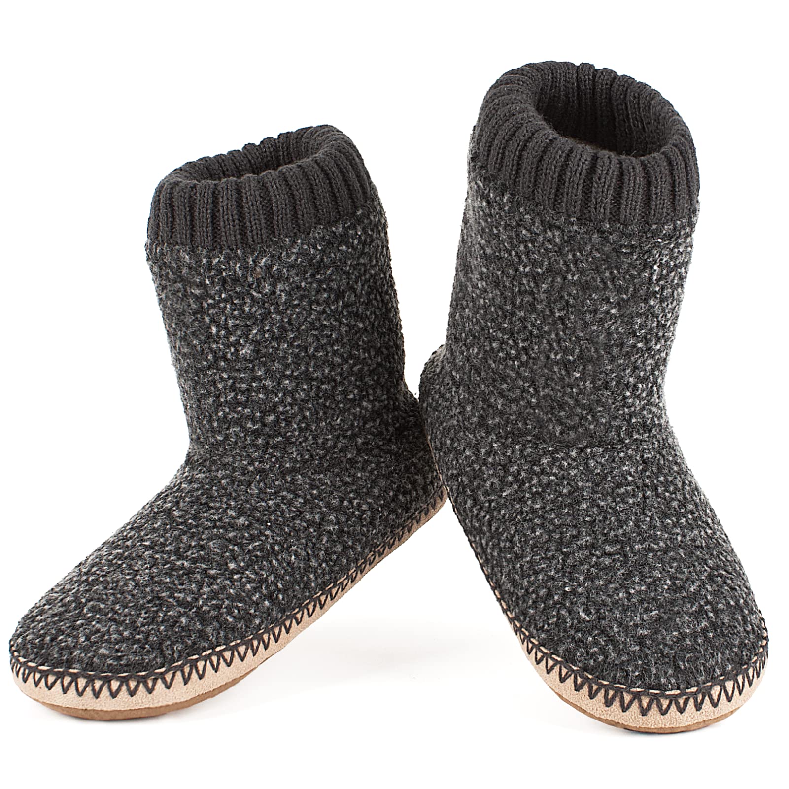 Men's Warm Up House Boots, Thick Fuzzy Sherpa Fleece Winter Moccasin Socks Non-slip Soles, Cozy Soft Comfy Indoor Shoes Rubber Grippers