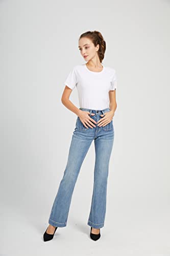 ERSDGG Women's High Rise Straight Bootcut Jeans Flare Leg Stretch Denim Pants Classic Casual Bell Bottom (Medium Indigo, 26, Bootcut)
