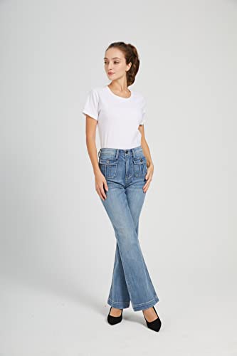 ERSDGG Women's High Rise Straight Bootcut Jeans Flare Leg Stretch Denim Pants Classic Casual Bell Bottom (Medium Indigo, 26, Bootcut)