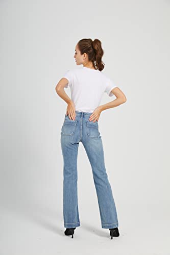 ERSDGG Women's High Rise Straight Bootcut Jeans Flare Leg Stretch Denim Pants Classic Casual Bell Bottom (Medium Indigo, 26, Bootcut)