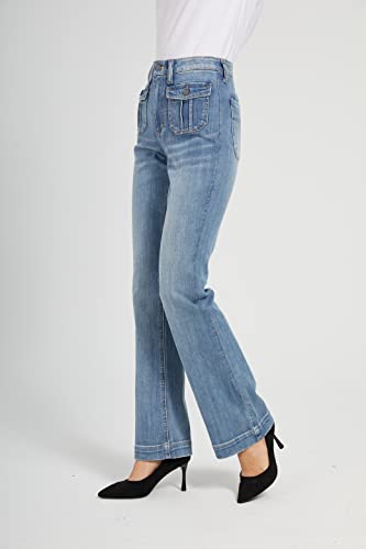 ERSDGG Women's High Rise Straight Bootcut Jeans Flare Leg Stretch Denim Pants Classic Casual Bell Bottom (Medium Indigo, 26, Bootcut)