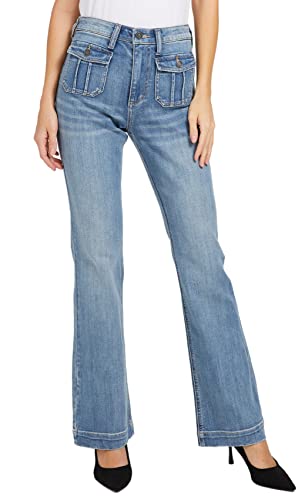 ERSDGG Women's High Rise Straight Bootcut Jeans Flare Leg Stretch Denim Pants Classic Casual Bell Bottom (Medium Indigo, 26, Bootcut)