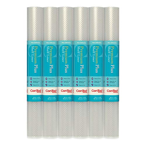 Con-Tact Brand Premium Plus Heavy Duty Non-Adhesive Shelf and Drawer Liner, 18" x 4', Nova Crystal Clear, 6 Rolls