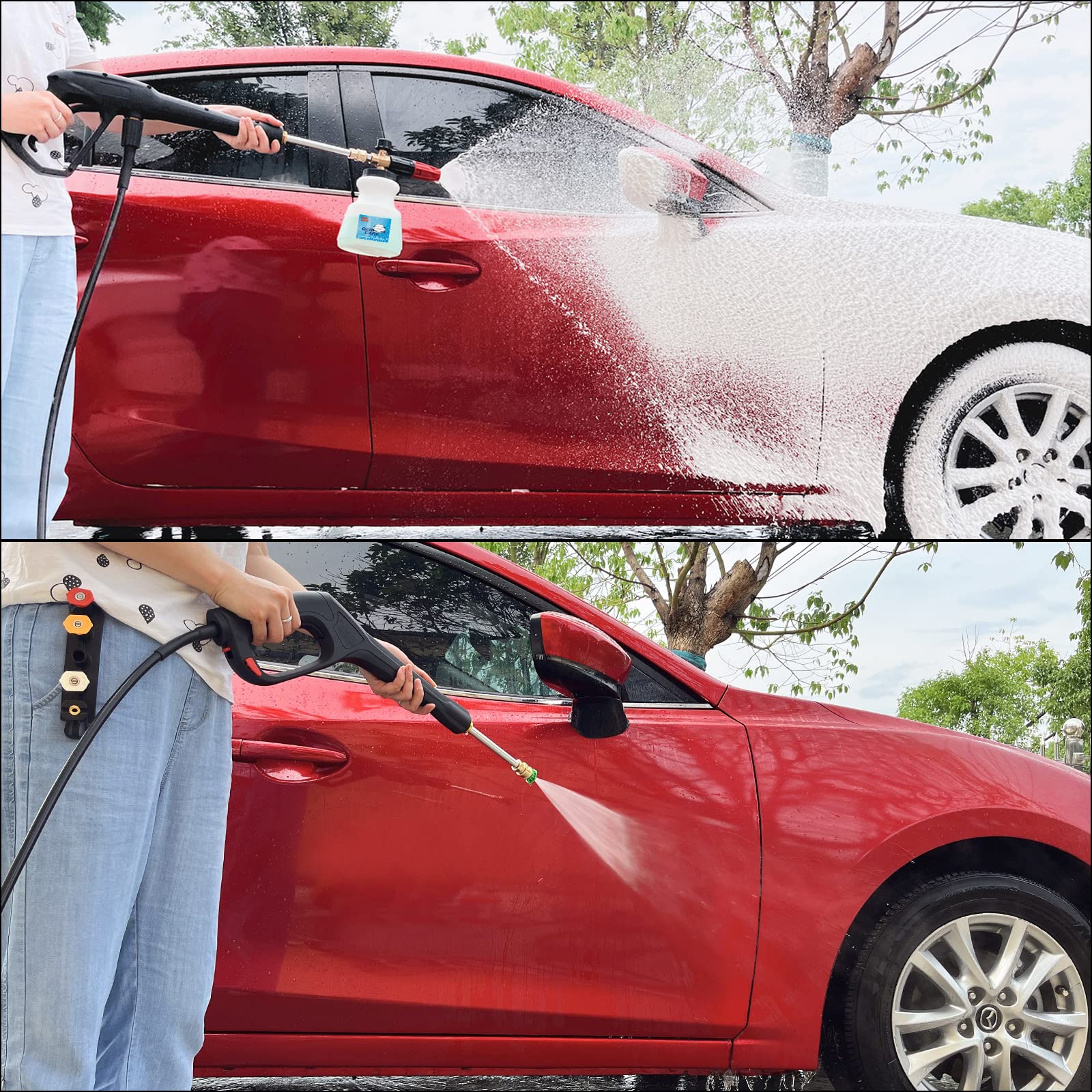 Pressure Washer Foam Cannon Snow Foam Lance & Extension Wand with 1/4” Quick Connector & 5 Spray Tips & Turbo Nozzle for Portland Husky Ryobi Greenworks Pressure Washer
