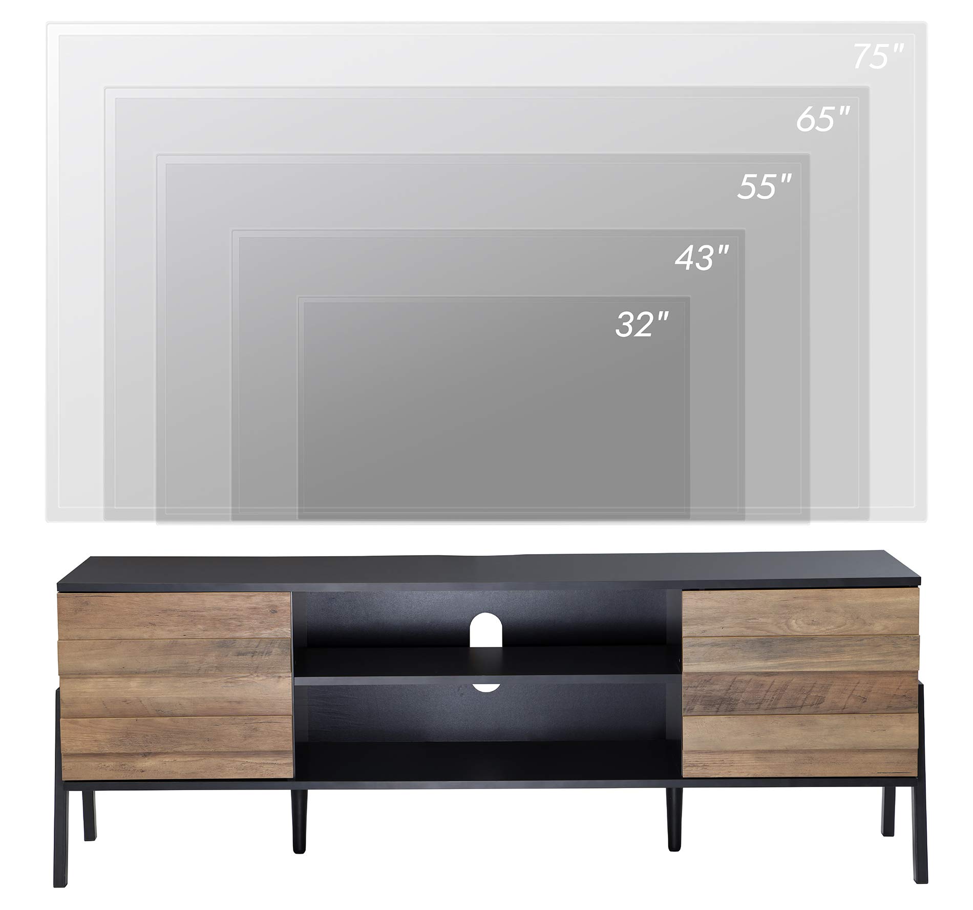 WAMPAT Modern TV Stand 65 inch TV Table, Mid-Century Wood TV Console Entertainment Center for 55 inch TV with 6 Storage Cabinets, Media Console for Living Room Bedroom, 60‘’ Black/Brown