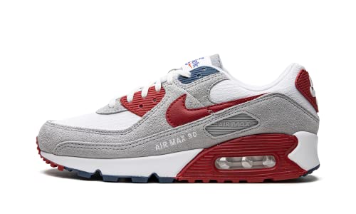Nike Men's Air Max 90 Running Shoes, White/Grey-red-blue, 8