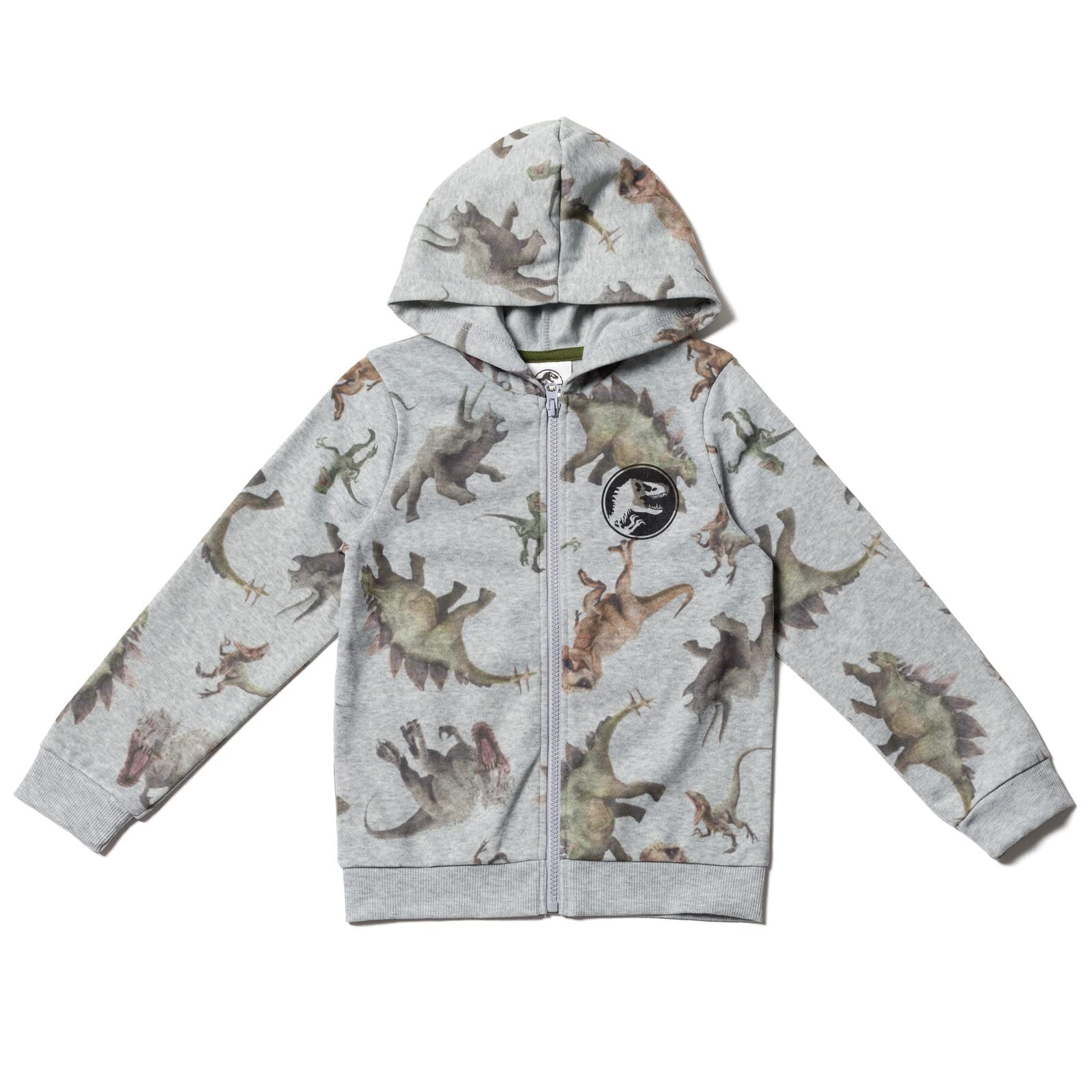 Jurassic World Dinosaur T-Rex Big Boys Fleece Zip Up Hoodie and Jogger Pants Set Logo Gray 10-12