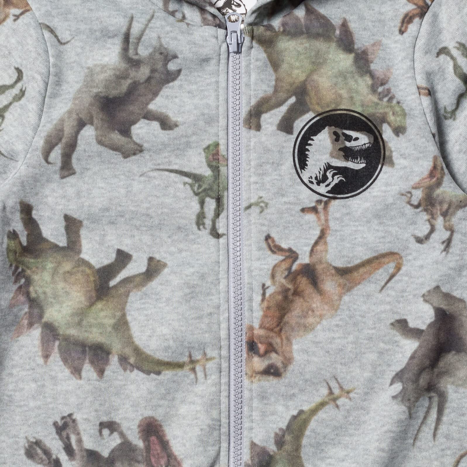Jurassic World Dinosaur T-Rex Big Boys Fleece Zip Up Hoodie and Jogger Pants Set Logo Gray 10-12