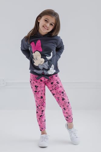 Disney Minnie Mouse Little Girls Pullover Fleece Hoodie and Leggings Outfit Set Gray 7-8