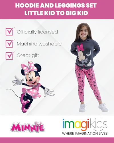 Disney Minnie Mouse Little Girls Pullover Fleece Hoodie and Leggings Outfit Set Gray 7-8