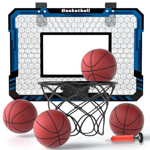 Basketball Hoop Indoor for Kids 16" X 12" - Mini Basketball Hoop with 4 Balls & Complete Basketball AccessoriesοΌBasketball Toy for Kids Boys TeensοΌPerfectly for A Basketball Lover as GiftοΌBlueοΌ 1