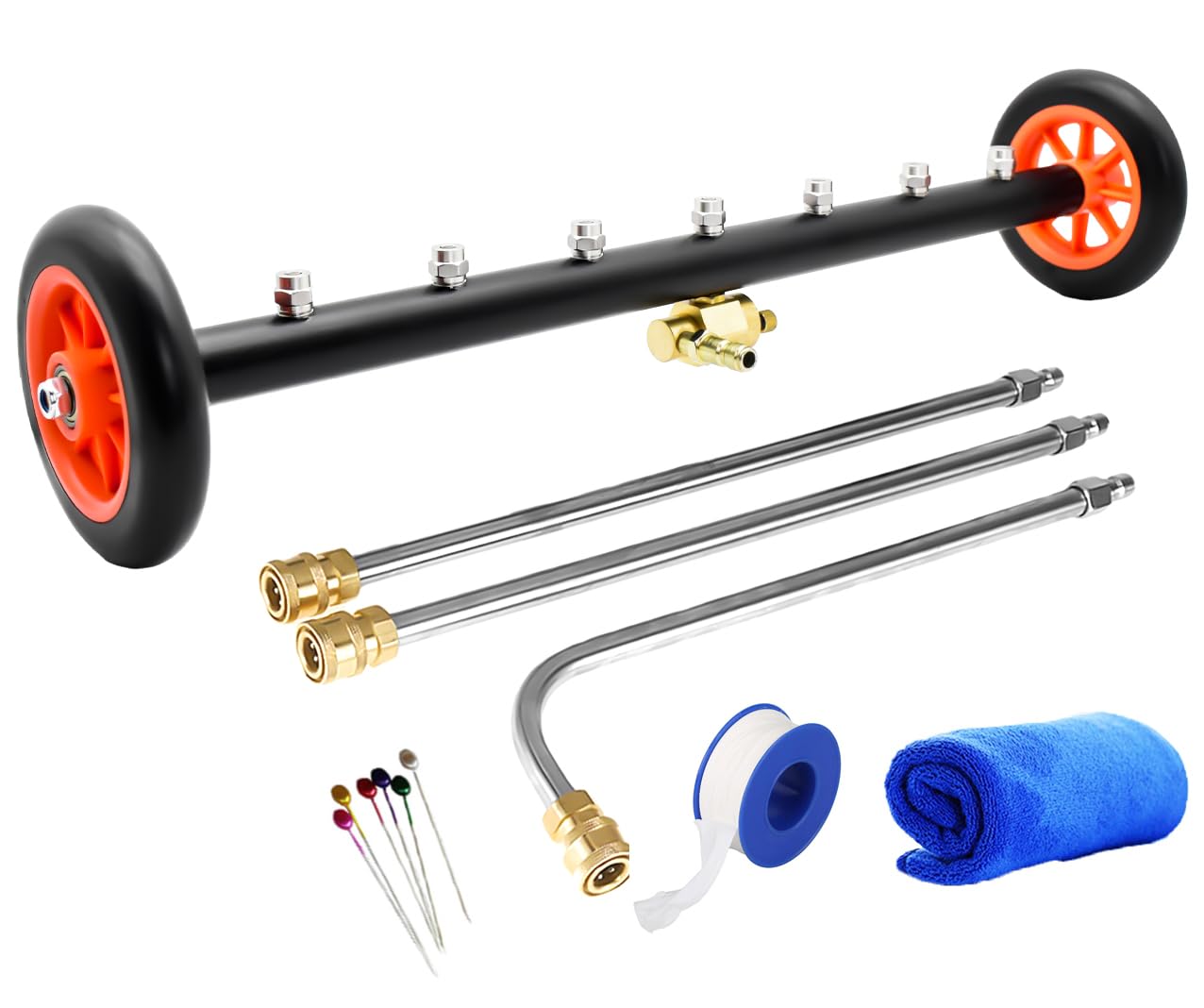 Undercarriage Pressure Washer Attachment,Dual-Function Water Broom Undercarriage Pressure Washer Surface Cleaner, 24 inch 4000 PSI Power Washer Underbody Car Washer with 7 Nozzles and 3 Extension Wand