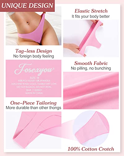 fosexyou 6 Pack Seamless Thongs for Women No Show Thong Underwear Women Low Rise Breathable Panties